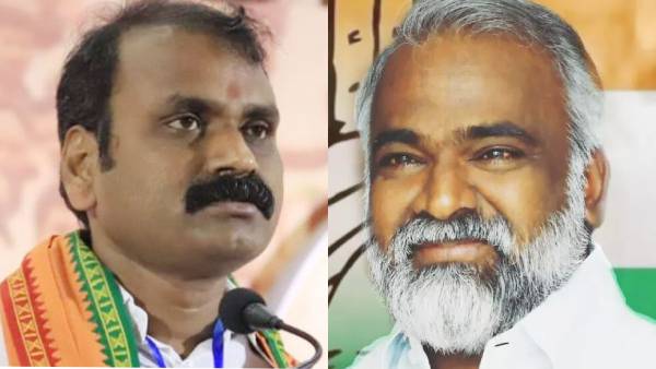 எல்.முருகனுக்கு வரவேற்பு அளித்த காங்கிரஸ் எம்.எல்.ஏ... சத்தியமூர்த்தி ...