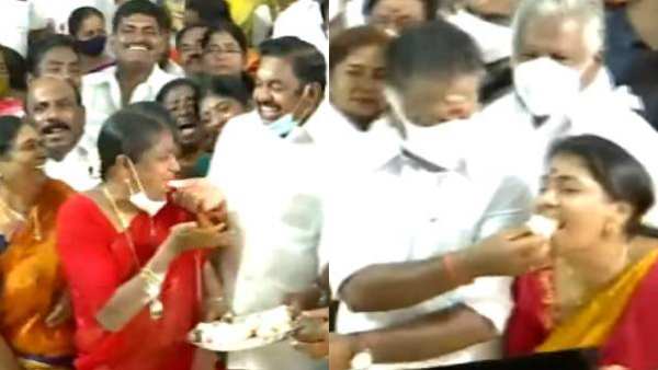 எடப்பாடியார் கேக் எடுத்து வளர்மதி அக்காவுக்கு ஊட்ட.. கோகுல ...
