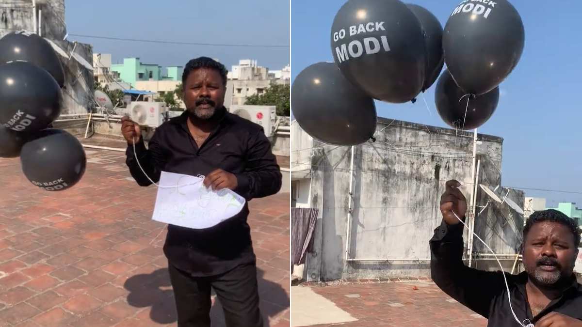 "கோ பேக் மோடி.." பிரதமருக்கு எதிராக கறுப்பு பலூன்களுடன் வீடியோ.. காங் ...