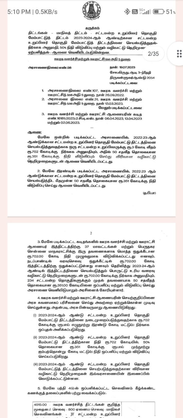 தொகுதி மேம்பாடு.. ஒவ்வொரு எம்எல்ஏவிற்கும் மூன்று கோடி.. ரூ.351 கோடி ...